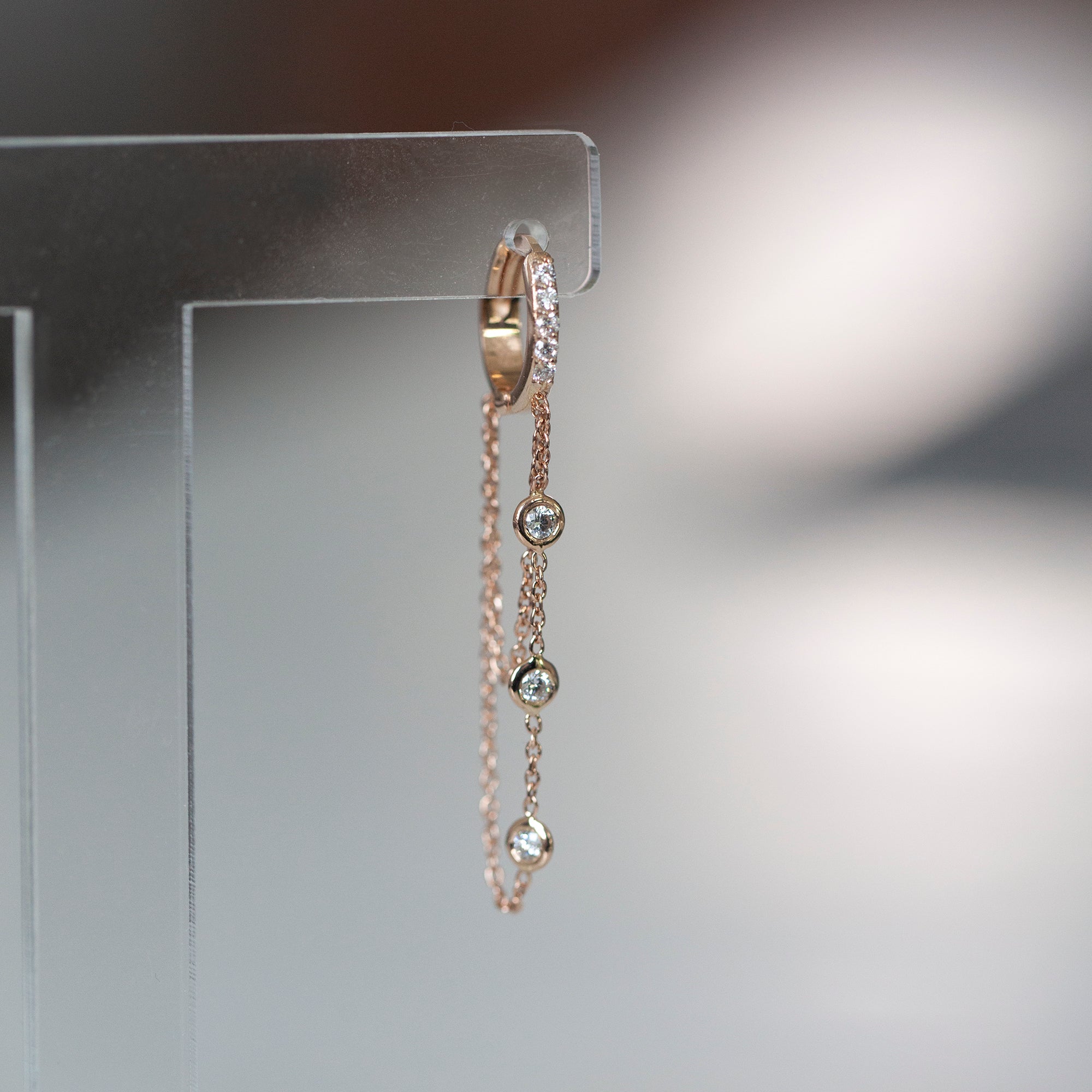 MINI DIAMOND HOOP WITH CHAIN – WHITE DAHLIA COLLECTION